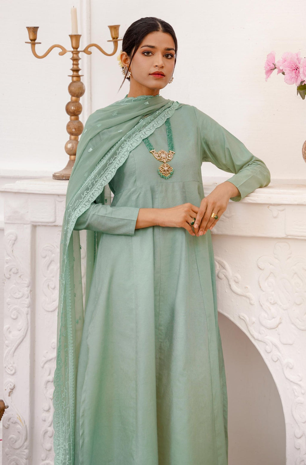Jahaan (Universe) 3-Piece Anarkali Set - Sage Green – mantouae